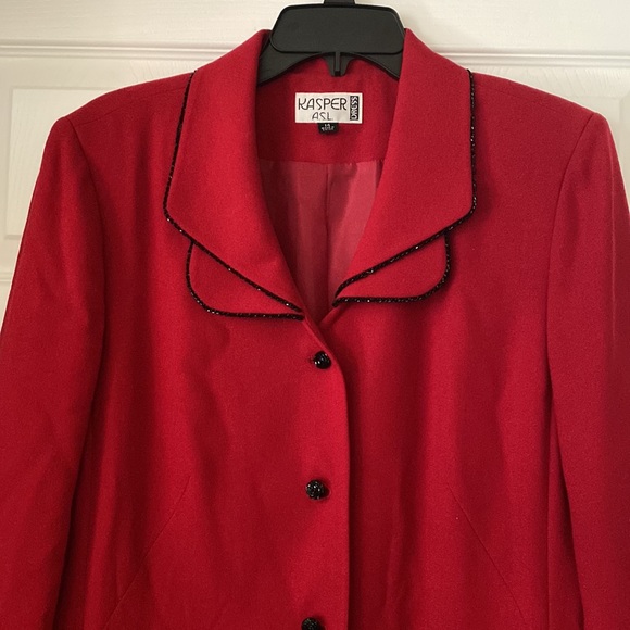 Kasper | Jackets & Coats | Long Red Blazer With Beautiful Black Details | Poshmark